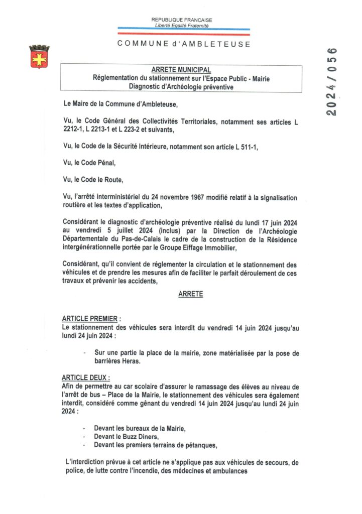 Arrêté municipal réglementant le stationnement sur l'espace public de ...